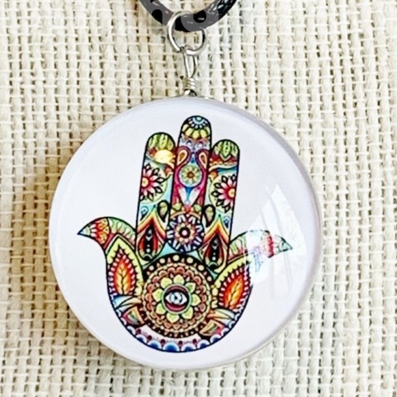 Jewelry | Nwt White Red Hamsa Glass Pendant Necklace 18 Cord | Poshmark